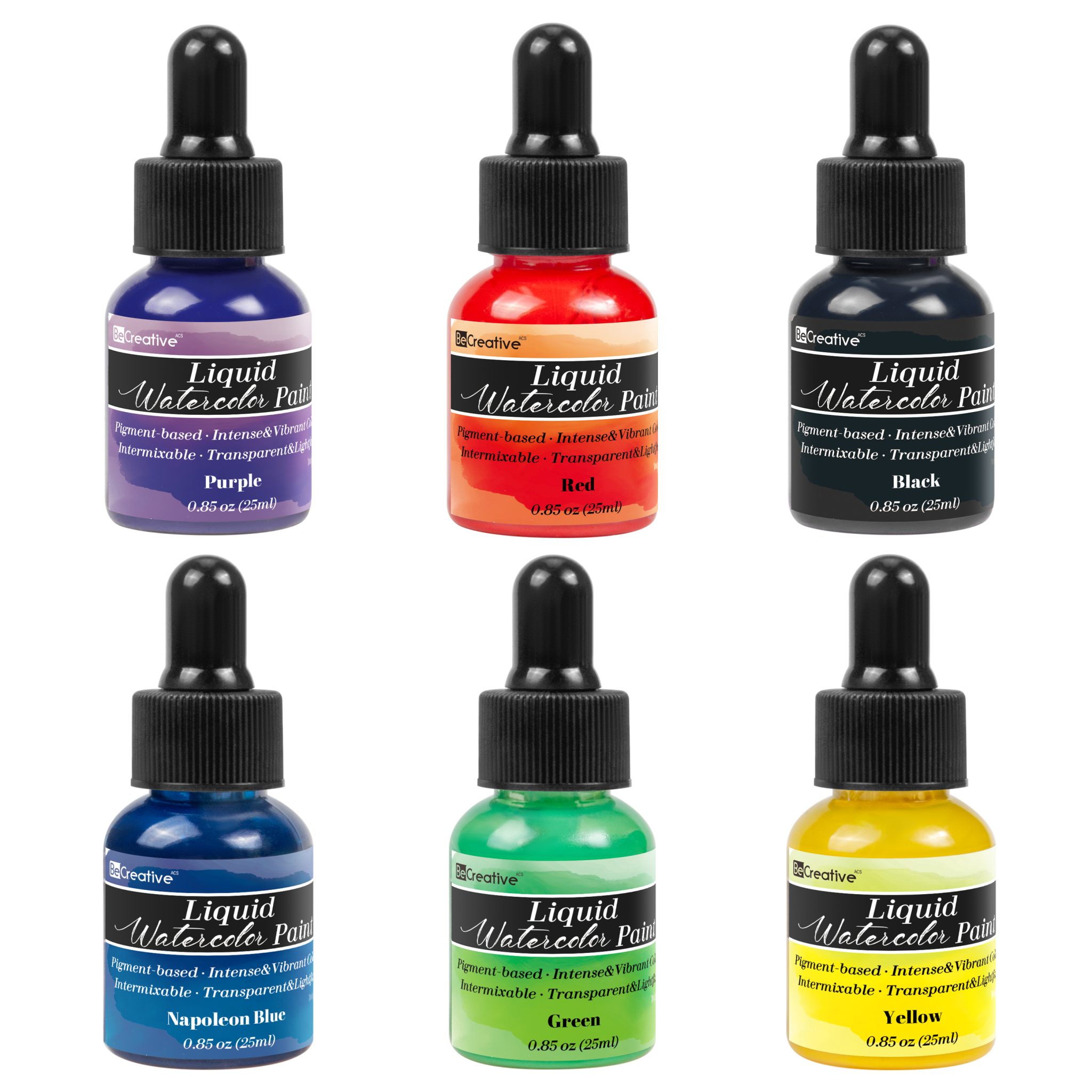 Liquid Watercolor Paints-25ML with plastic dropper bottle - Becreative