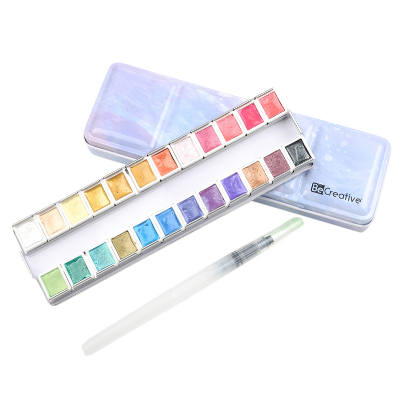 Metallic Watercolor Half Pan Set-24 colors with travel tin - Becreative