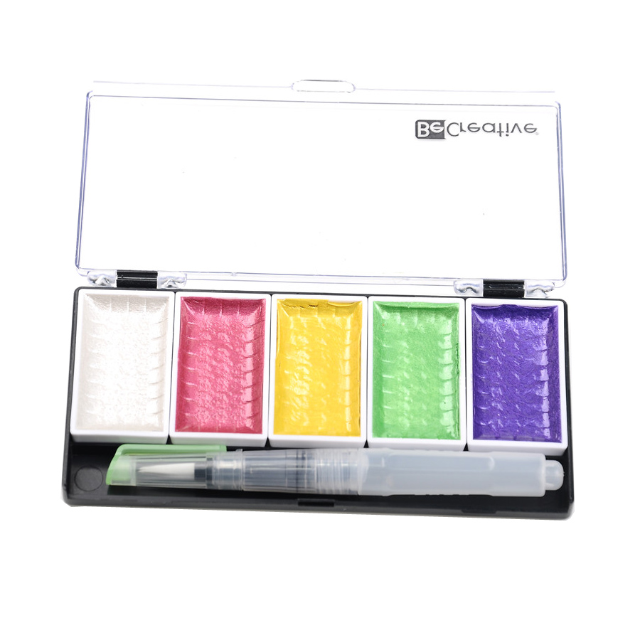 Metallic Watercolor Large Pan Set-5 colors with plastic case - Becreative