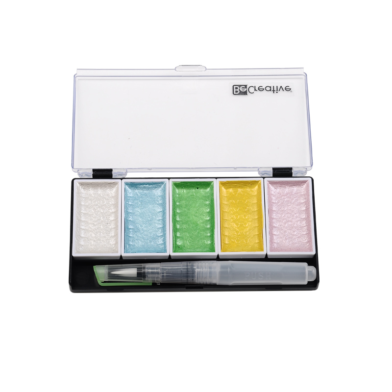 Metallic Watercolor Large Pan Set-5 colors with plastic case - Becreative