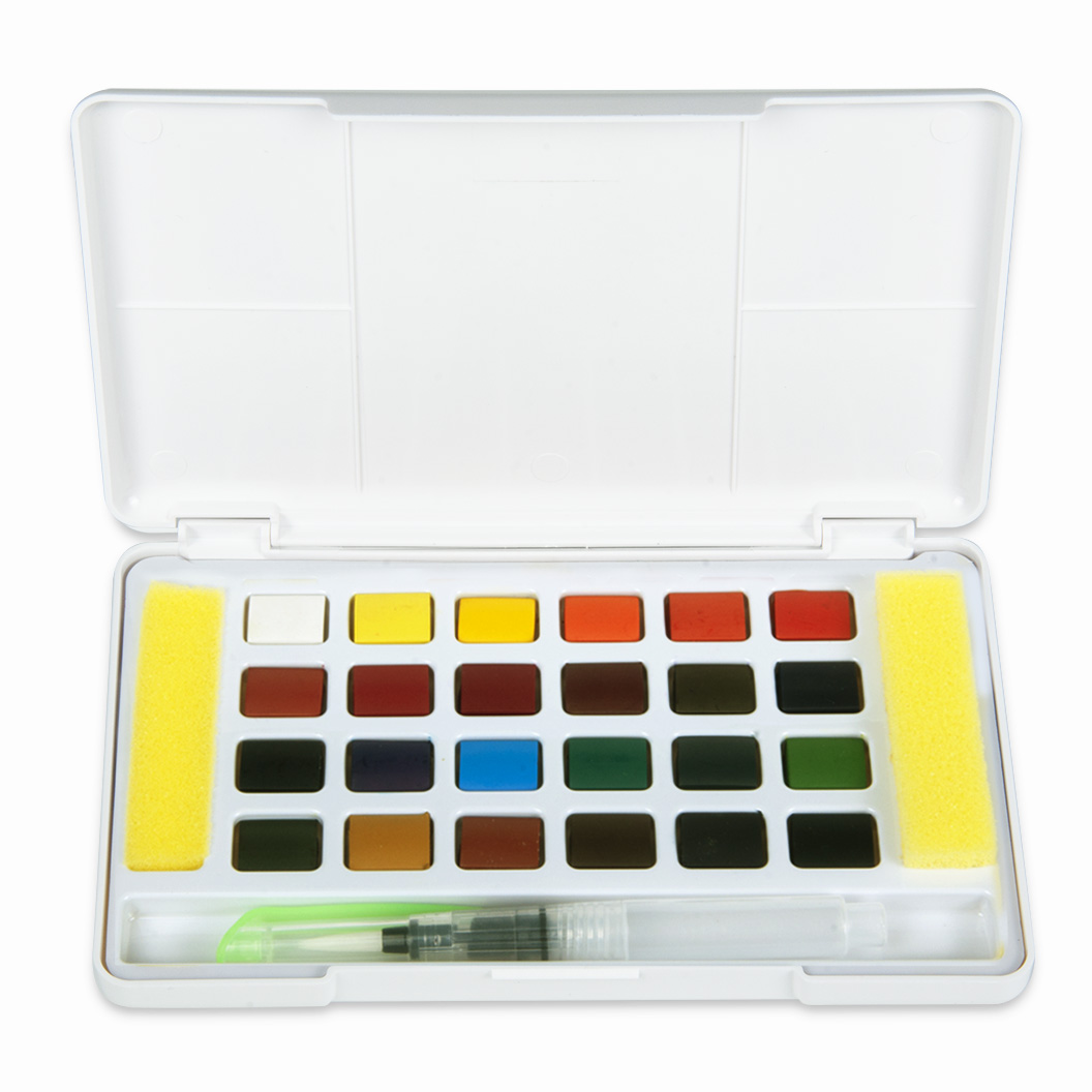 Watercolor Half Pan Set-24colors with plastic case - Becreative