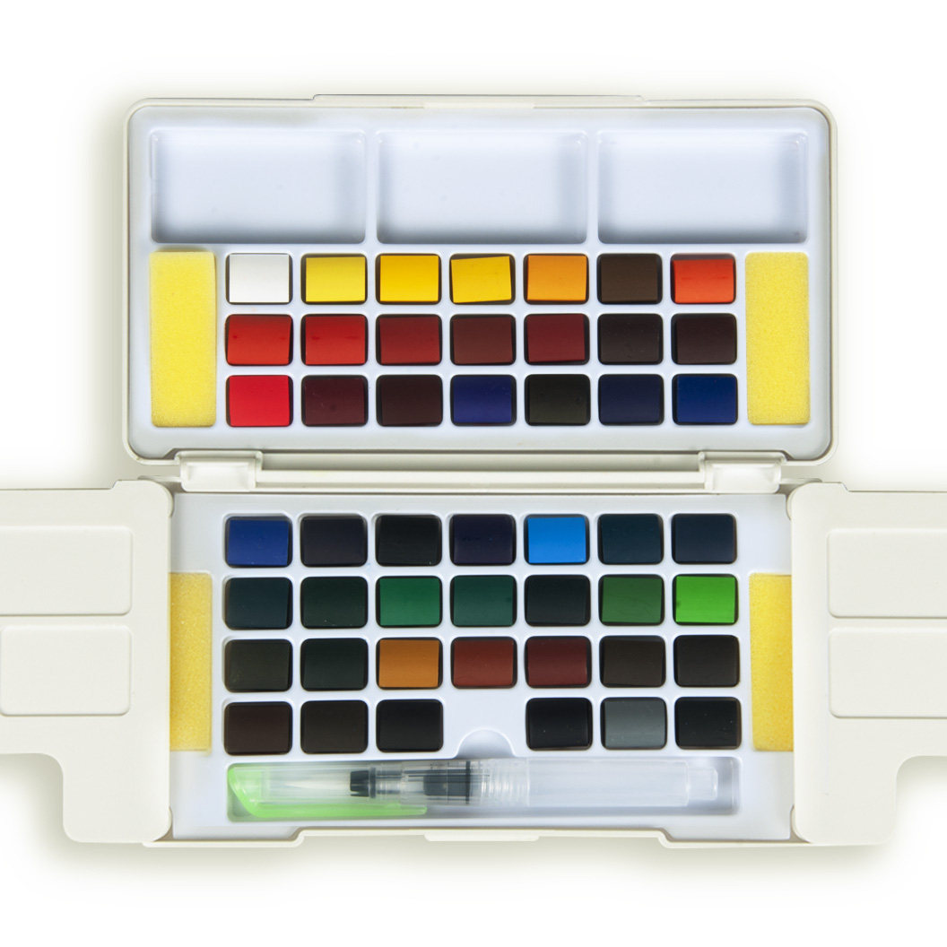 Watercolor Half Pan Set-48colors with plastic case - Becreative
