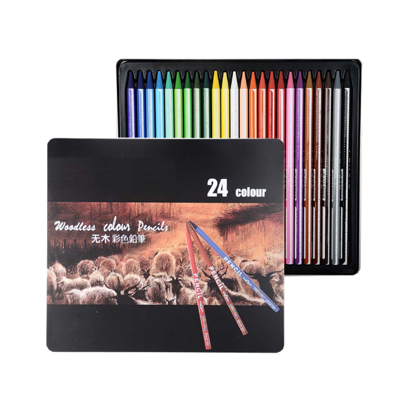 Paint Based Woodless Watercolor Pencil Set-24 colors with tin - Becreative