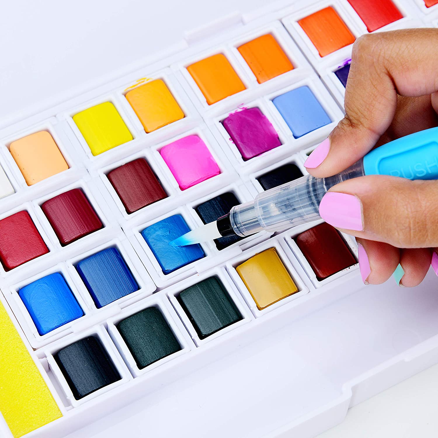 Water Brush Pen Set-6 Assorted Tips With Rubber Push - Becreative