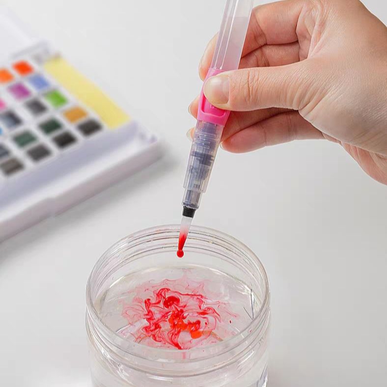 Water Brush Pen Set-6 Assorted Tips With Rubber Push - Becreative