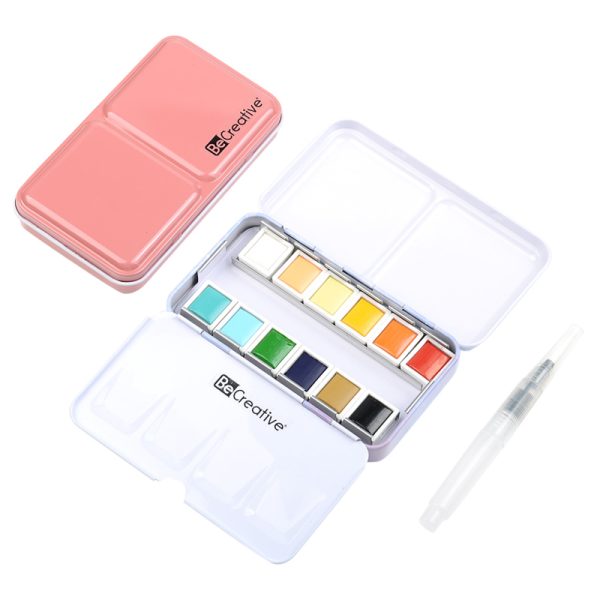 Watercolor Half Pan Set-12 colors with travel tin - Becreative