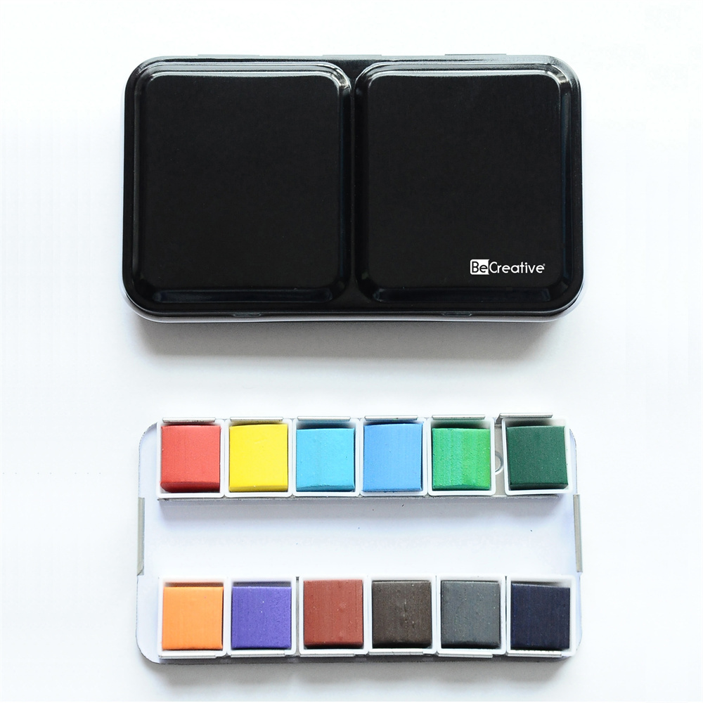 Watercolor Half Pan Set-12 colors with travel tin - Becreative