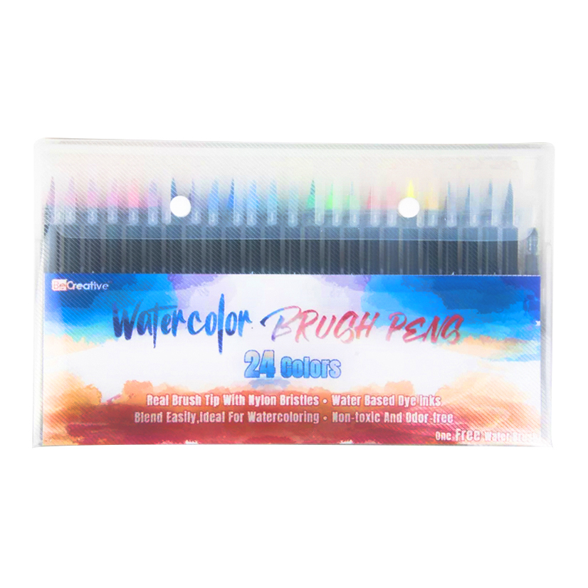 Watercolor Brush Pen Set Of 24 With Bullet&Chisel Tip - Becreative