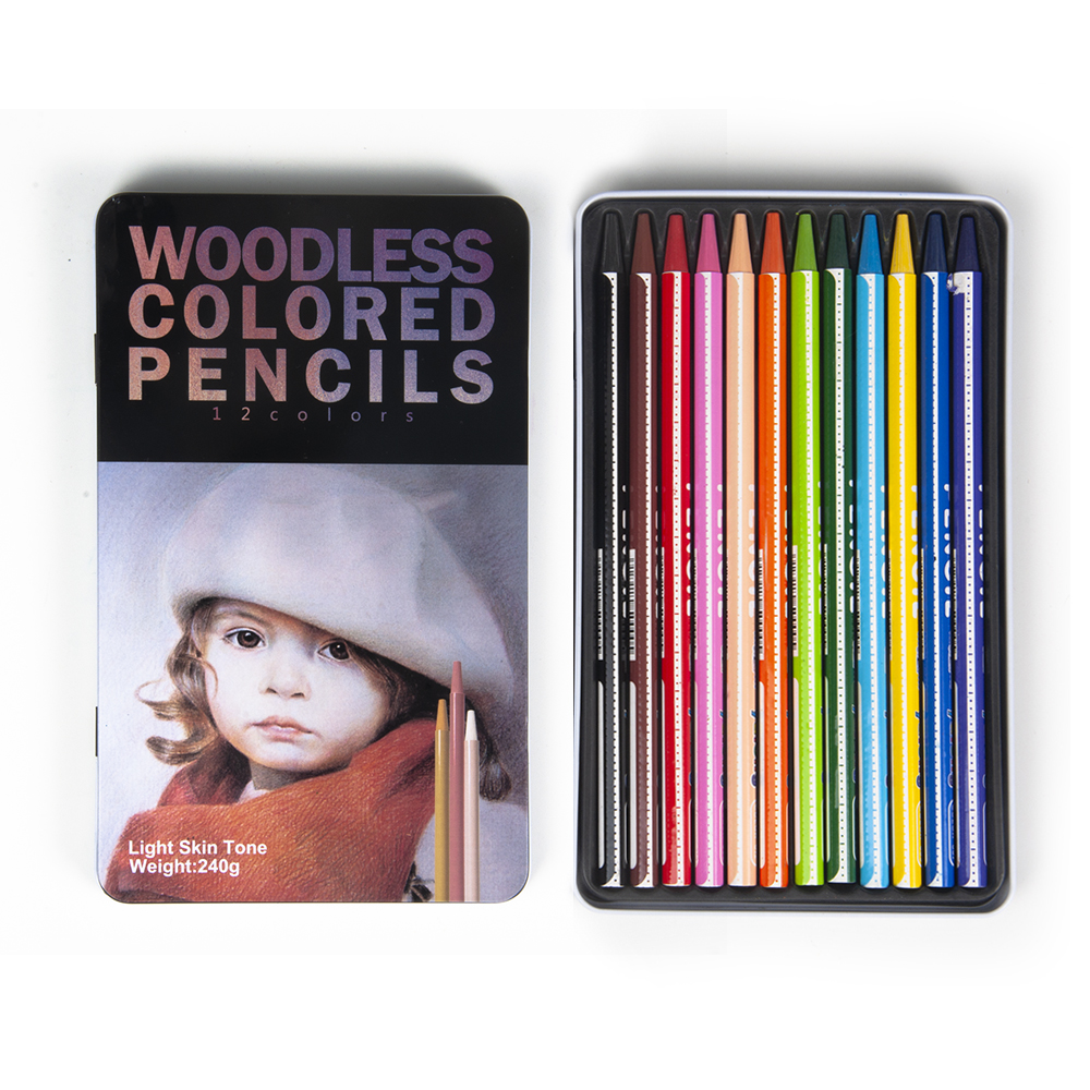 Paint Based Woodless Watercolor Pencil Set-12 colors with tin - Becreative