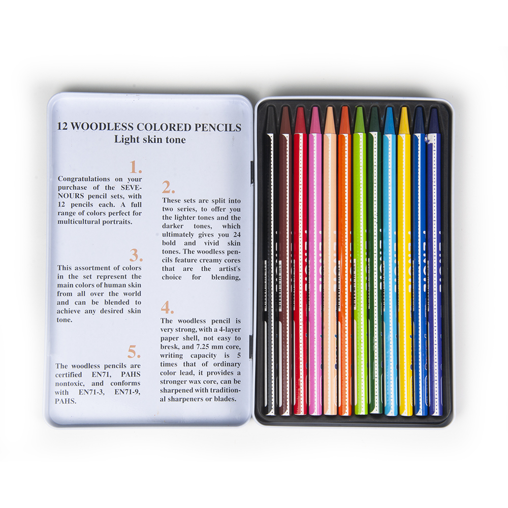 Paint Based Woodless Watercolor Pencil Set-12 colors with tin - Becreative