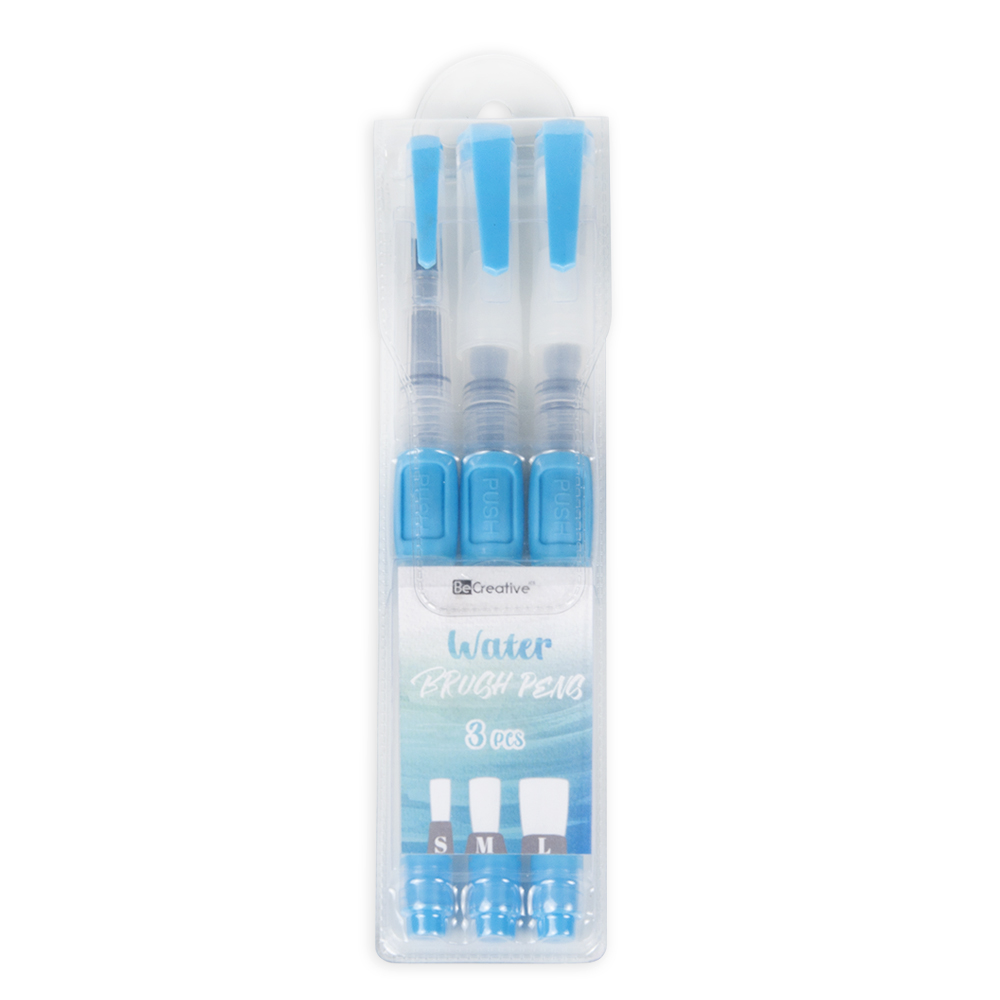 Water Brush Pen Set-3 Flat Tips With Rubber Push - Becreative