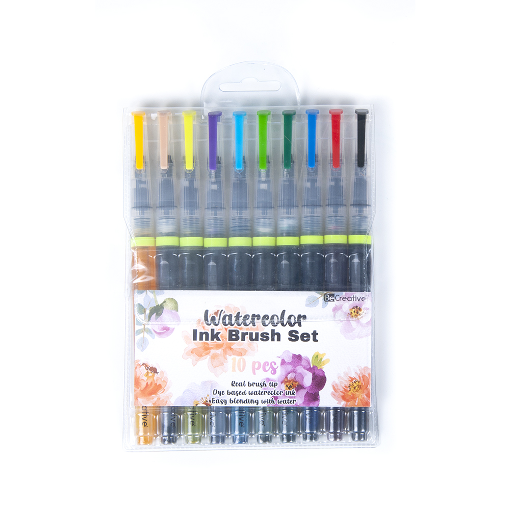 Watercolor Ink Brush Set-10 Colors With PVC Case- Becreative