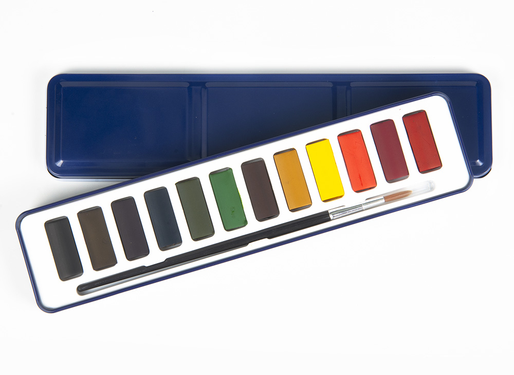 Watercolor Full Pan Set - 12colors with black simple tin - Becreative
