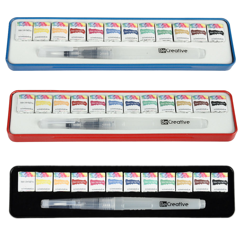 Watercolor Half Pan Set-12 half pans with simple tin - Becreative