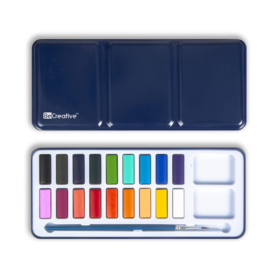 Watercolor Full Pan Set-18 colors with simple tin - Becreative