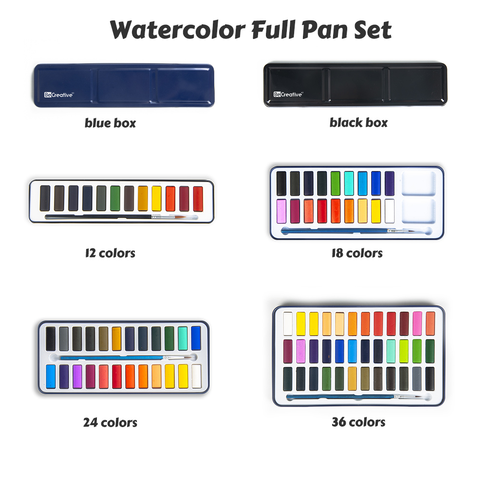 Watercolor Full Pan Set-18 colors with simple tin - Becreative