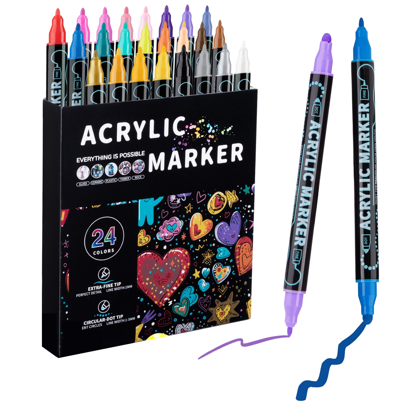 OEM/ODM Acrylic Paint Marker Set With Fibre Ink Reservoir Double Ended ...